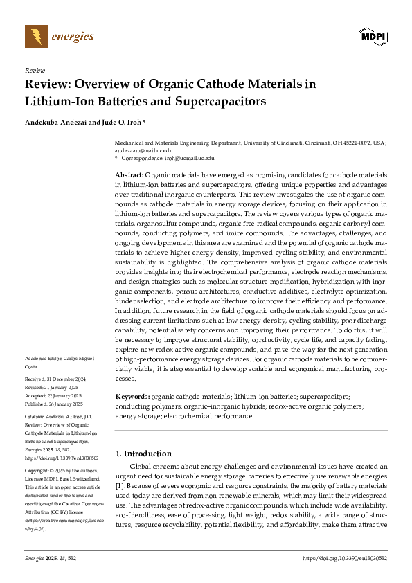 (PDF) Review: Overview of Organic Cathode Materials in Lithium-Ion ...
