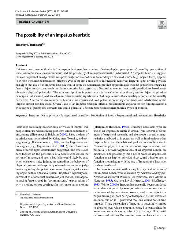 (PDF) The possibility of an impetus heuristic