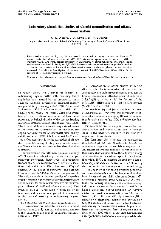 (PDF) Laboratory simulation studies of steroid aromatisation and alkane isomerisation