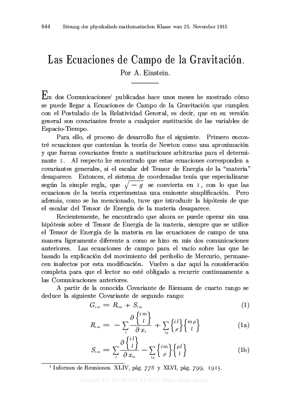 (PDF) Einstein 1915 - Las Ecuaciones de Campo de la Gravitacion por ...