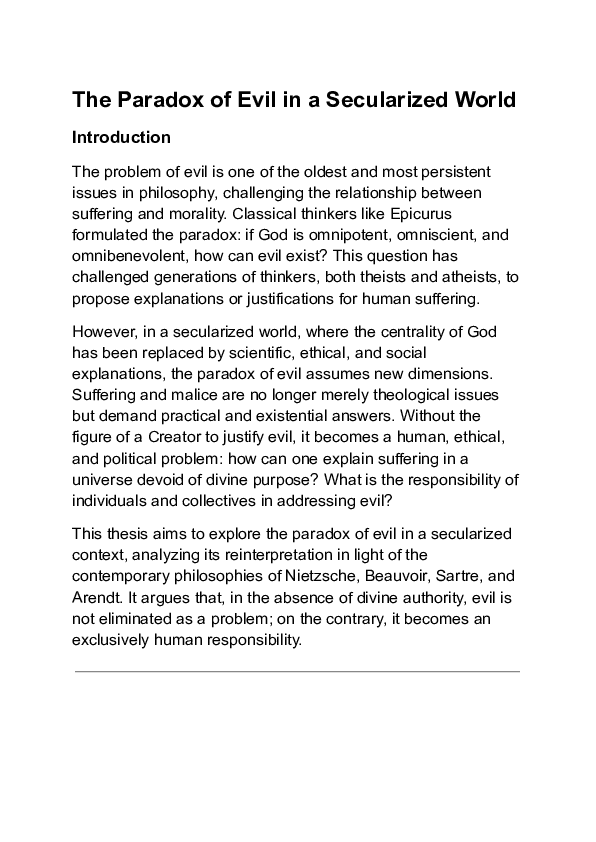 (PDF) The Paradox of Evil in a Secularized World