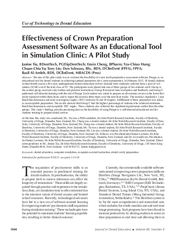 (PDF) Effectiveness of Crown Preparation Assessment Software As an ...
