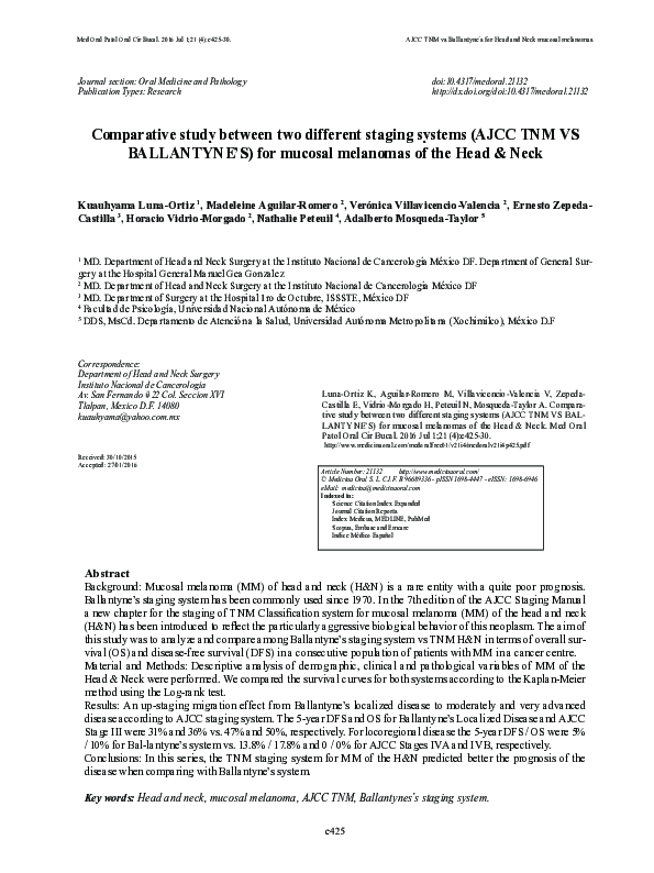 (PDF) Comparative study between two different staging systems (AJCC TNM VS BALLANTYNE’S) for ...