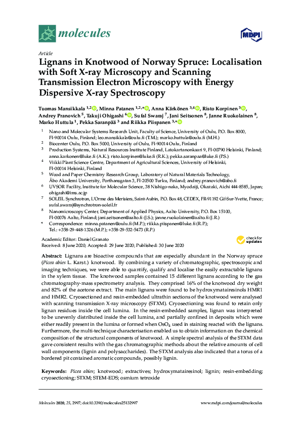 (PDF) Lignans in Knotwood of Norway Spruce: Localisation with Soft X-ray Microscopy and Scanning ...
