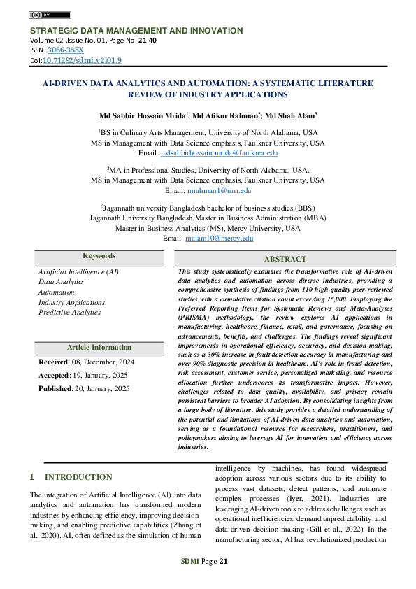 (PDF) AI-DRIVEN DATA ANALYTICS AND AUTOMATION: A SYSTEMATIC LITERATURE ...