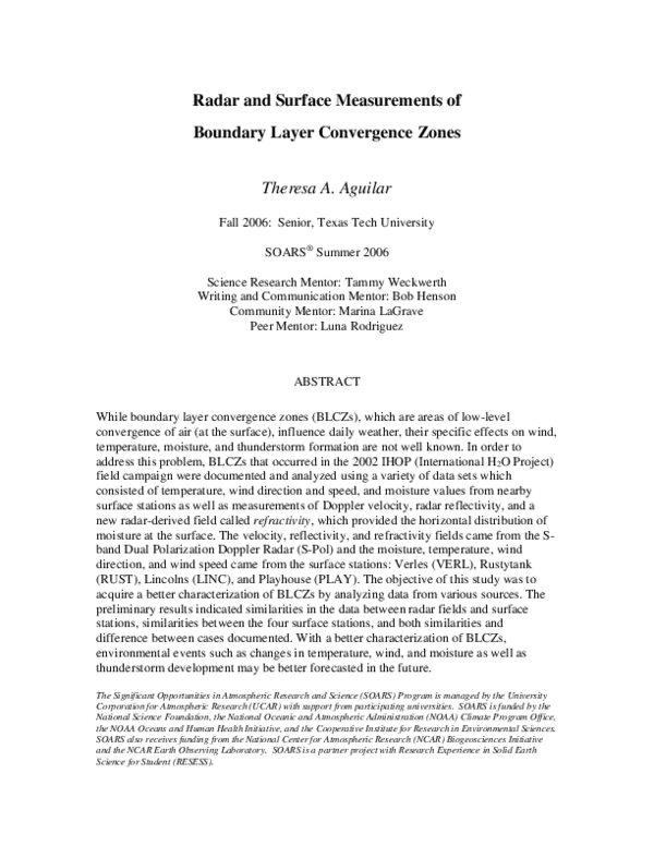 (PDF) Radar and surface measurements of boundary layer convergence zones