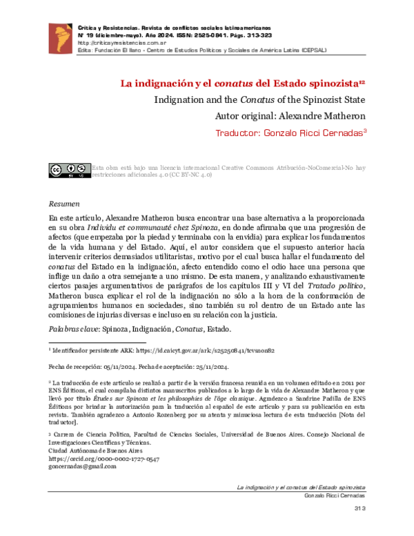 (PDF) La indignación y el conatus del Estado spinozista