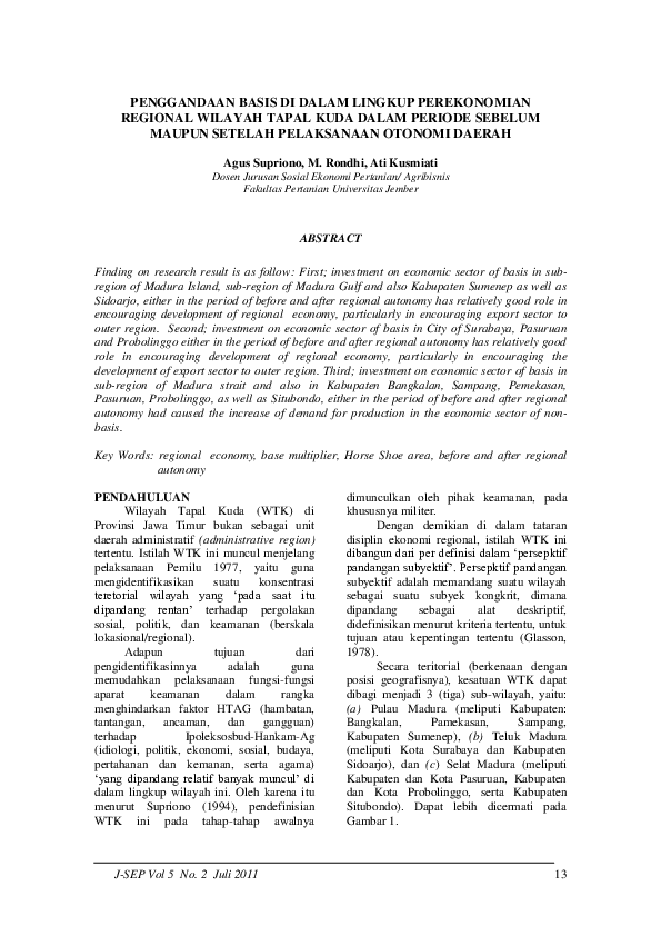 (PDF) Penggandaan Basis DI Dalam Lingkup Perekonomian Regional Wilayah ...