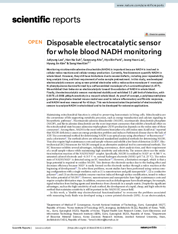 (PDF) Disposable electrocatalytic sensor for whole blood NADH monitoring