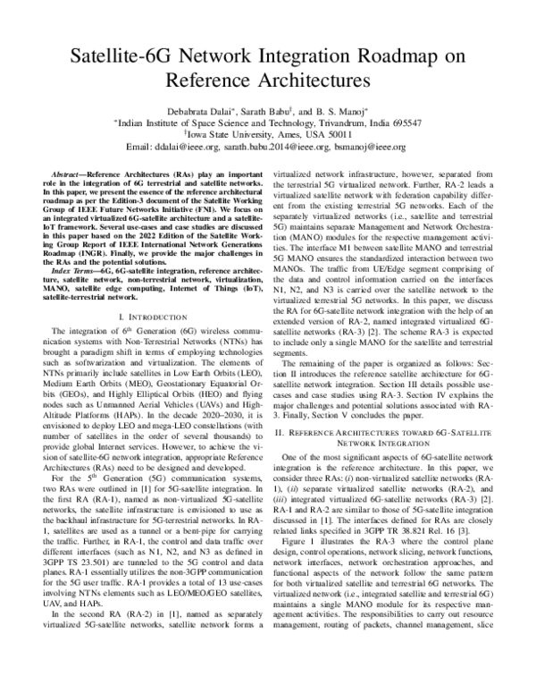 (PDF) Satellite-6G Network Integration Roadmap on Reference Architectures