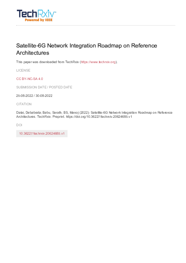 (PDF) Satellite-6G Network Integration Roadmap on Reference Architectures