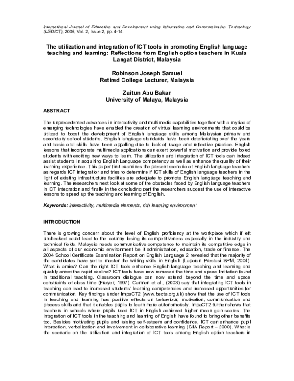 Pdf The Utilization And Integration Of Ict Tools In Promoting English Language Teaching And