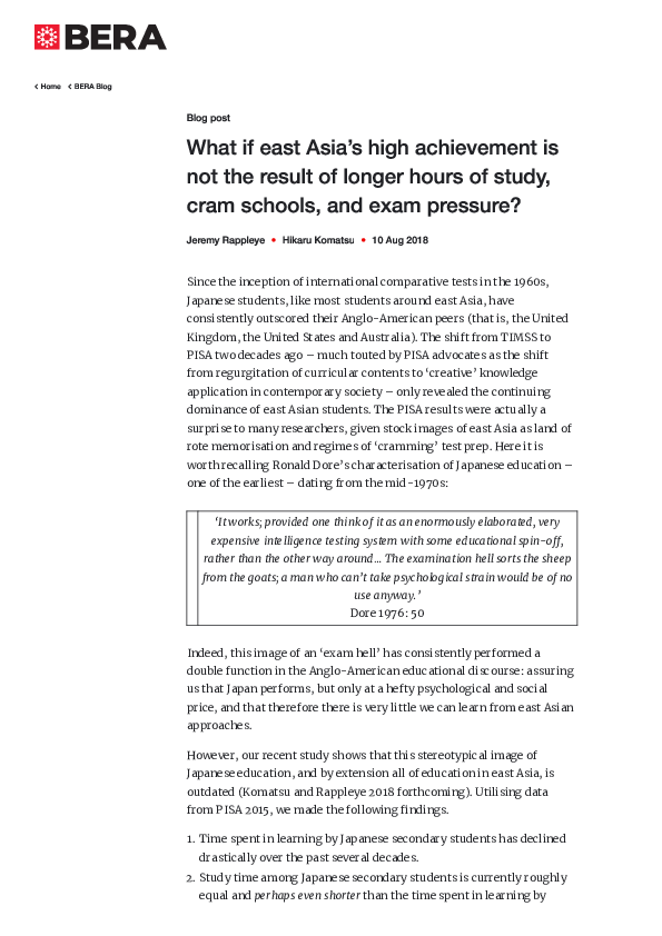 (PDF) What if east Asia’s high achievement is not the result of longer ...