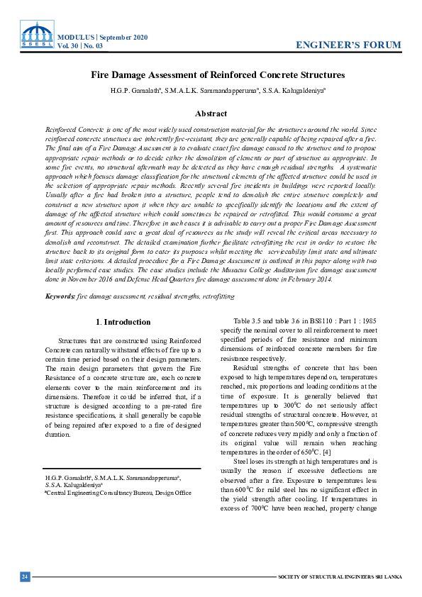 (PDF) Fire Damage Assessment of Reinforced Concrete Structures