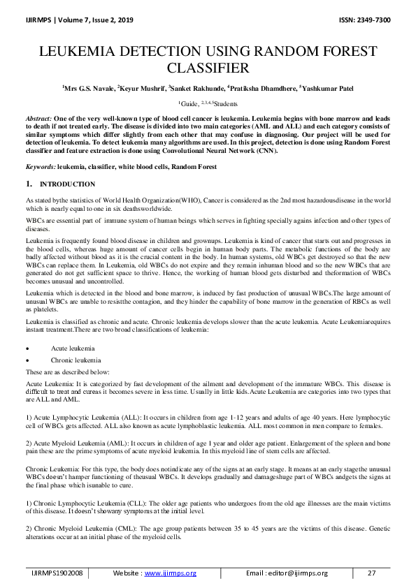 (PDF) Leukemia Detection using Random Forest Classifier