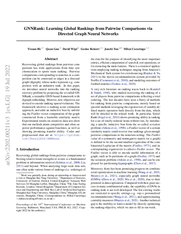 (PDF) GNNRank: Learning Global Rankings from Pairwise Comparisons via ...