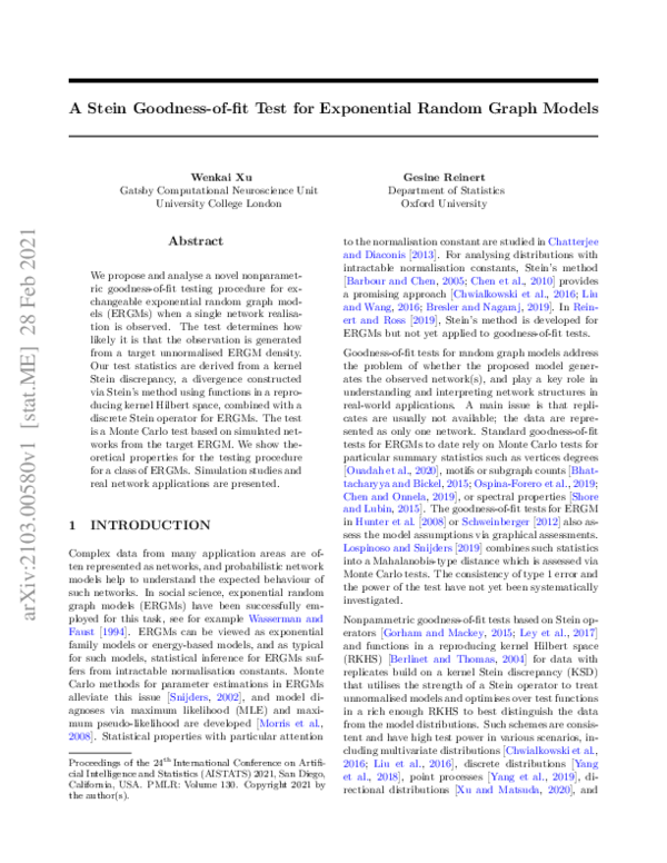 (PDF) A Stein Goodness of fit Test for Exponential Random Graph Models