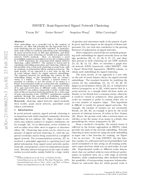 (PDF) SSSNET: Semi-Supervised Signed Network Clustering
