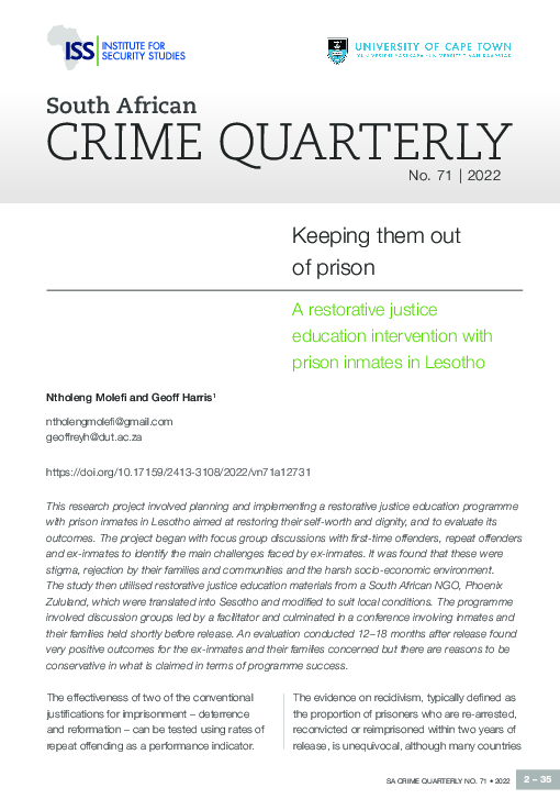 (PDF) Keeping them out of prison: A restorative justice education ...