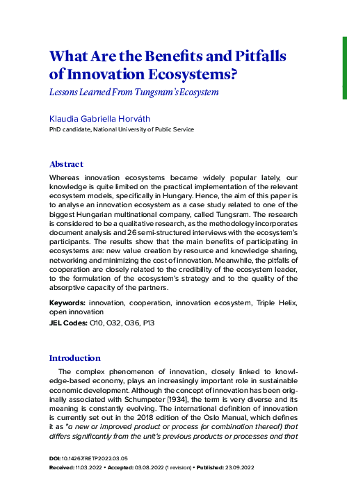 (PDF) What Are the Benefits and Pitfalls of Innovation Ecosystems ...