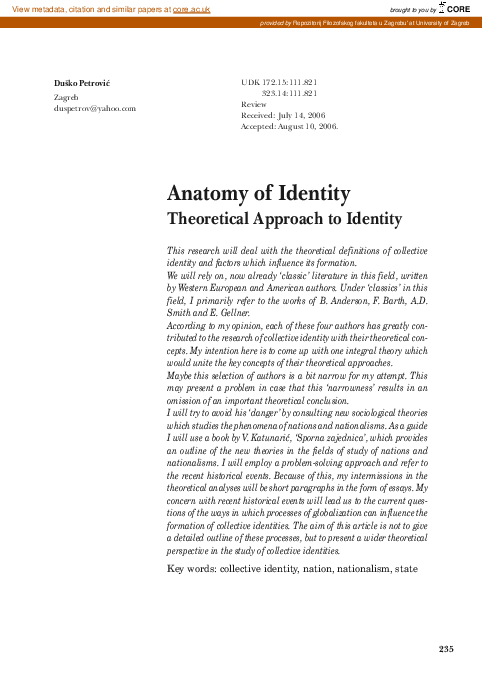 (PDF) Anatomy of Identity Theoretical Approach to Identity