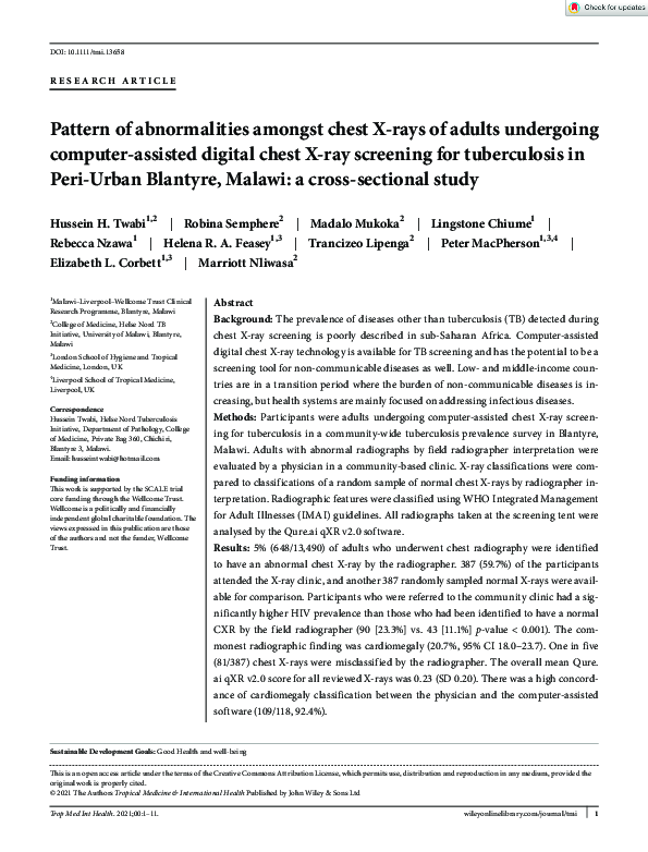 Pdf Pattern Of Abnormalities Amongst Chest X‐rays Of Adults Undergoing Computer‐assisted
