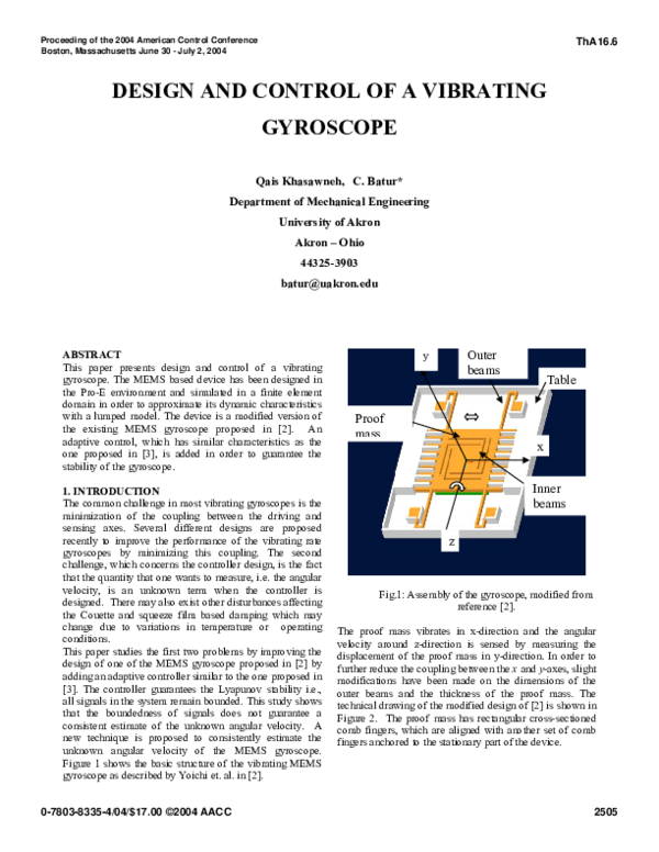 (PDF) Design and control of a vibrating gyroscope