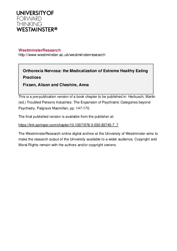(PDF) Orthorexia Nervosa: Examining Healthy Eating