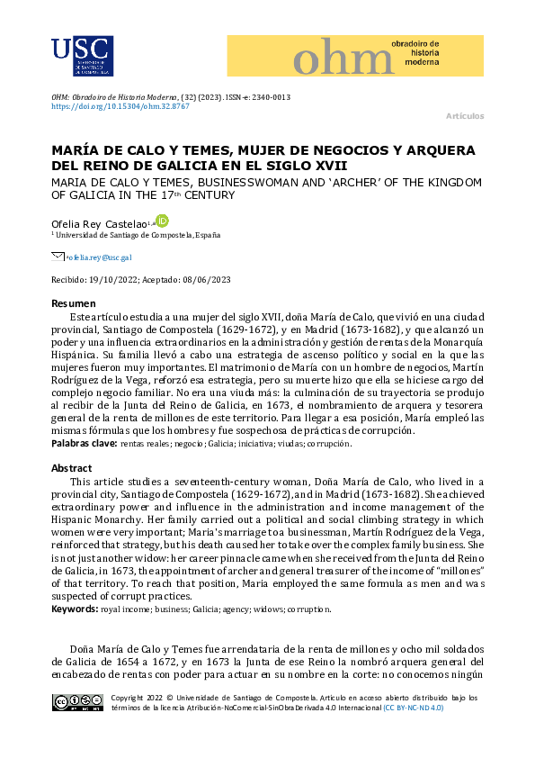 (PDF) María De Calo y Temes, Mujer De Negocios y Arquera Del Reino De ...