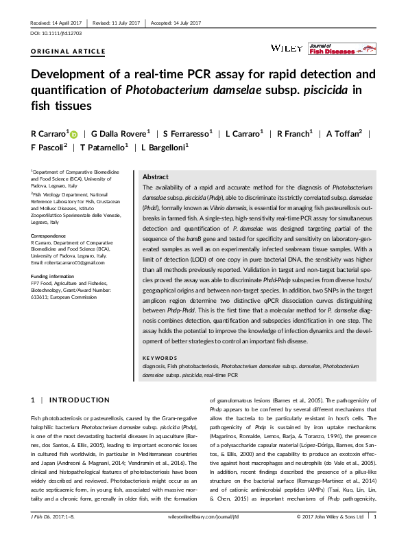 (PDF) Development of a real-time PCR assay for the rapid detection of ...