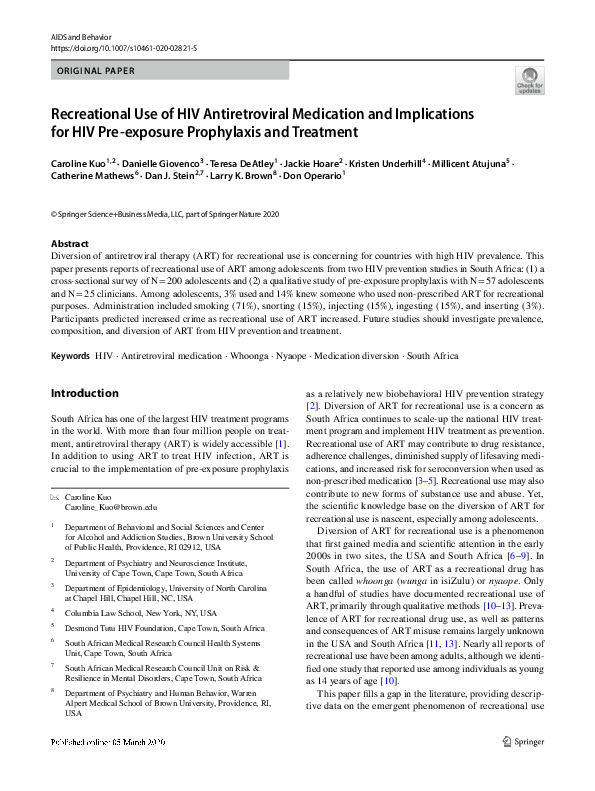 (PDF) Recreational Use of HIV Antiretroviral Medication and ...