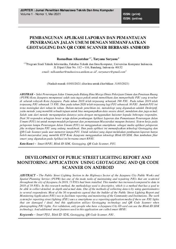 (PDF) Pembangunan Aplikasi Laporan Dan Pemantauan Penerangan Jalan Umum Dengan Memanfaatkan ...