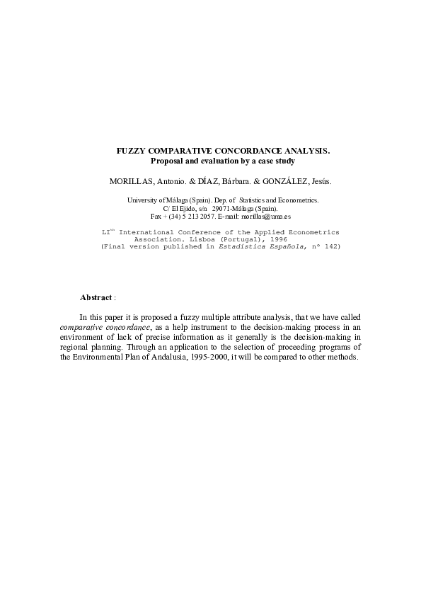 (PDF) FUZZY COMPARATIVE CONCORDANCE ANALYSIS. Proposal and evaluation by a case study