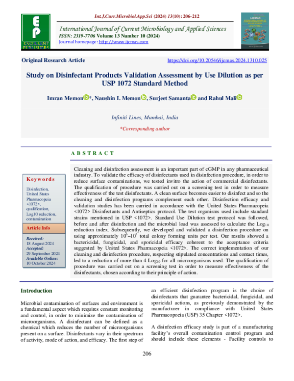 (PDF) Study on Disinfectant Products Validation Assessment by Use ...