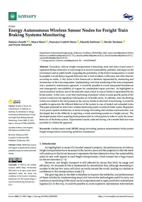 (PDF) Energy Autonomous Wireless Sensor Nodes for Freight Train Braking Systems Monitoring