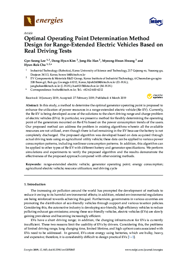 (PDF) Optimal Operating Point Determination Method Design for Range-Extended Electric Vehicles ...