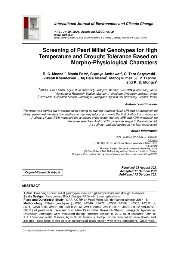 (PDF) Screening of Pearl Millet Genotypes for High Temperature and ...