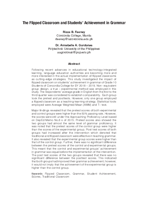 (PDF) The Flipped Classroom and Students' Achievement in Grammar
