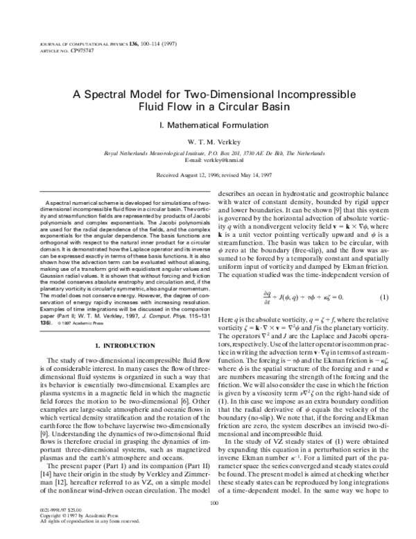 (PDF) A Spectral Model for Two-Dimensional Incompressible Fluid Flow in ...