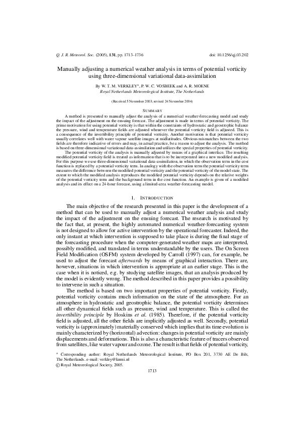 (PDF) Manually adjusting a numerical weather analysis in terms of potential vorticity using ...