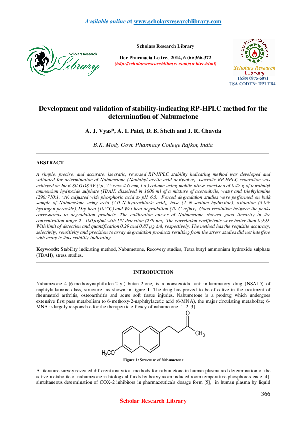 (PDF) Development and validation of stability-indicating RP-HPLC method for the determination of ...