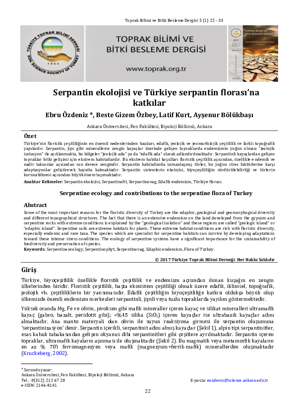 (PDF) Serpantin ekolojisi ve Türkiye serpantin florası’na katkılar