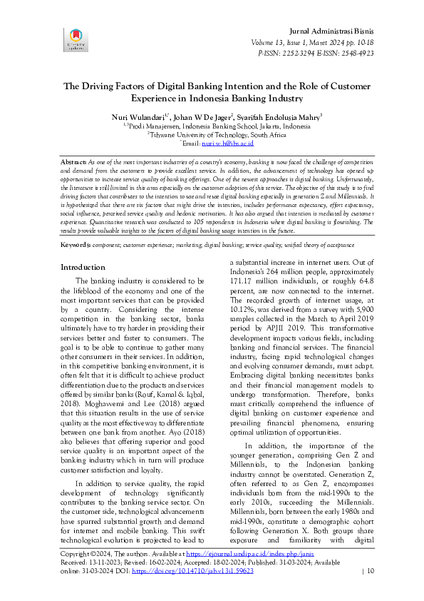 (PDF) The Driving Factors of Digital Banking Intention and the Role of Customer Experience in ...