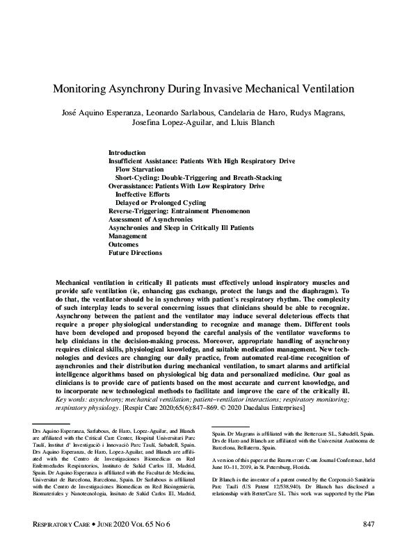 (PDF) Monitoring Asynchrony During Invasive Mechanical Ventilation