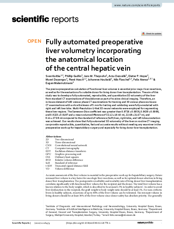 (PDF) Fully automated preoperative liver volumetry incorporating the ...