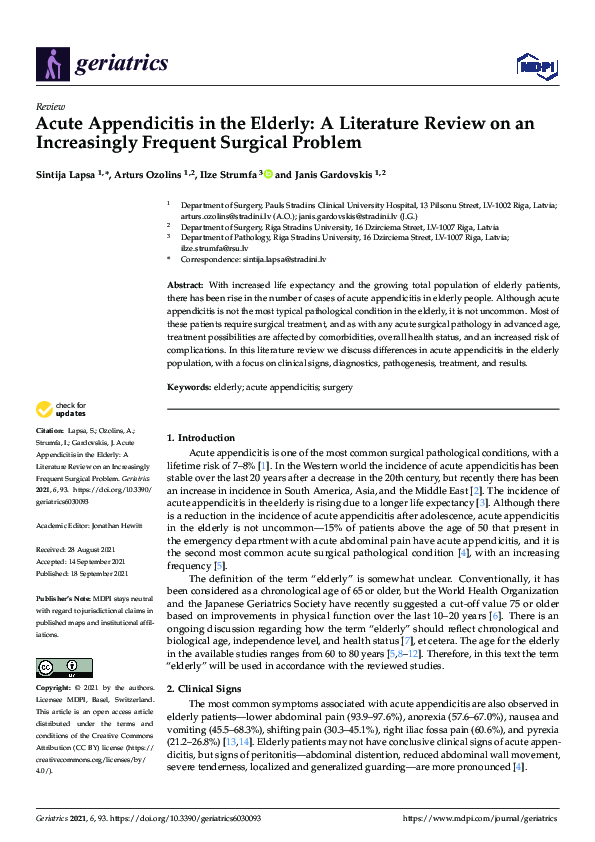 (PDF) Acute Appendicitis in the Elderly: A Literature Review on an ...