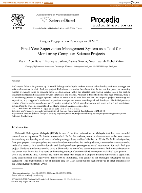 (PDF) Final Year Supervision Management System as a Tool for Monitoring ...