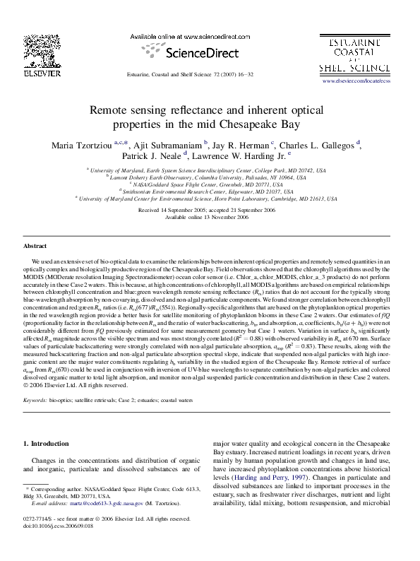 (PDF) Remote sensing reflectance and inherent optical properties in the ...