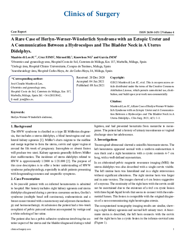 (PDF) A Rare Case of Herlyn-Werner-Wünderlich Syndrome with an Ectopic ...