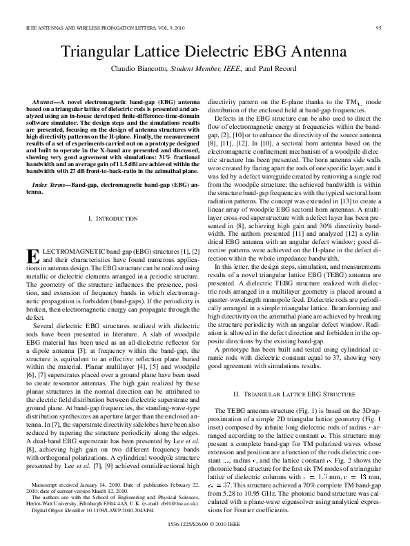 (PDF) Triangular Lattice Dielectric EBG Antenna